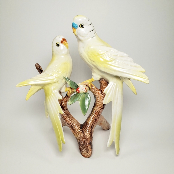 Source Unknown | Art | Vintage Porcelain Yellow Budgies Parakeets ...